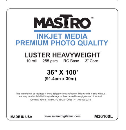 MASTRO 36"x100' Inkjet Roll Luster 255 gsm – Miami Digital Inc